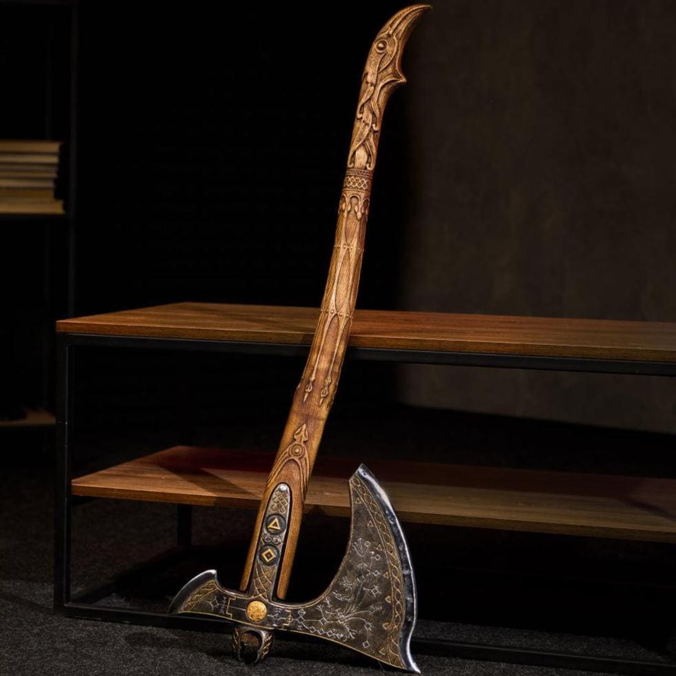 God of War Leviathan Gold Axe with Leather Protection - Norse Spirit