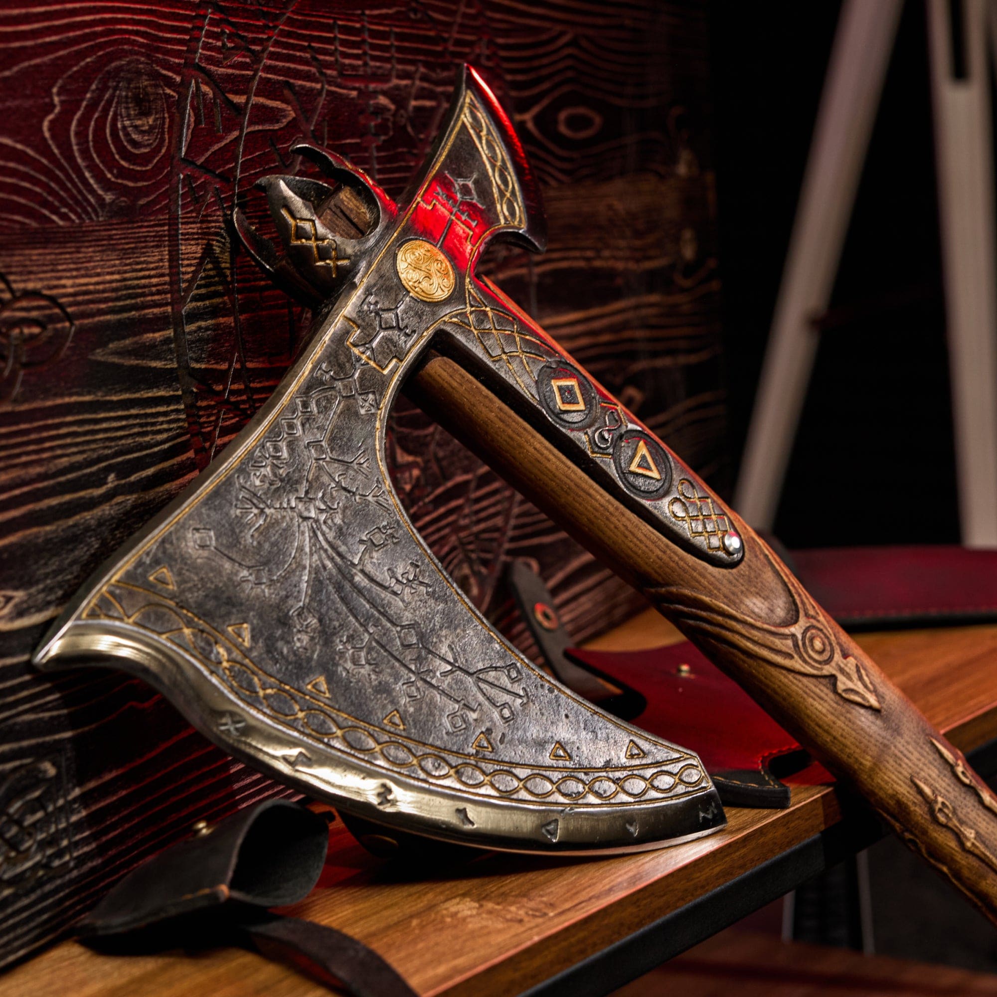 God of War Leviathan Gold Axe with Leather Protection - Norse Spirit