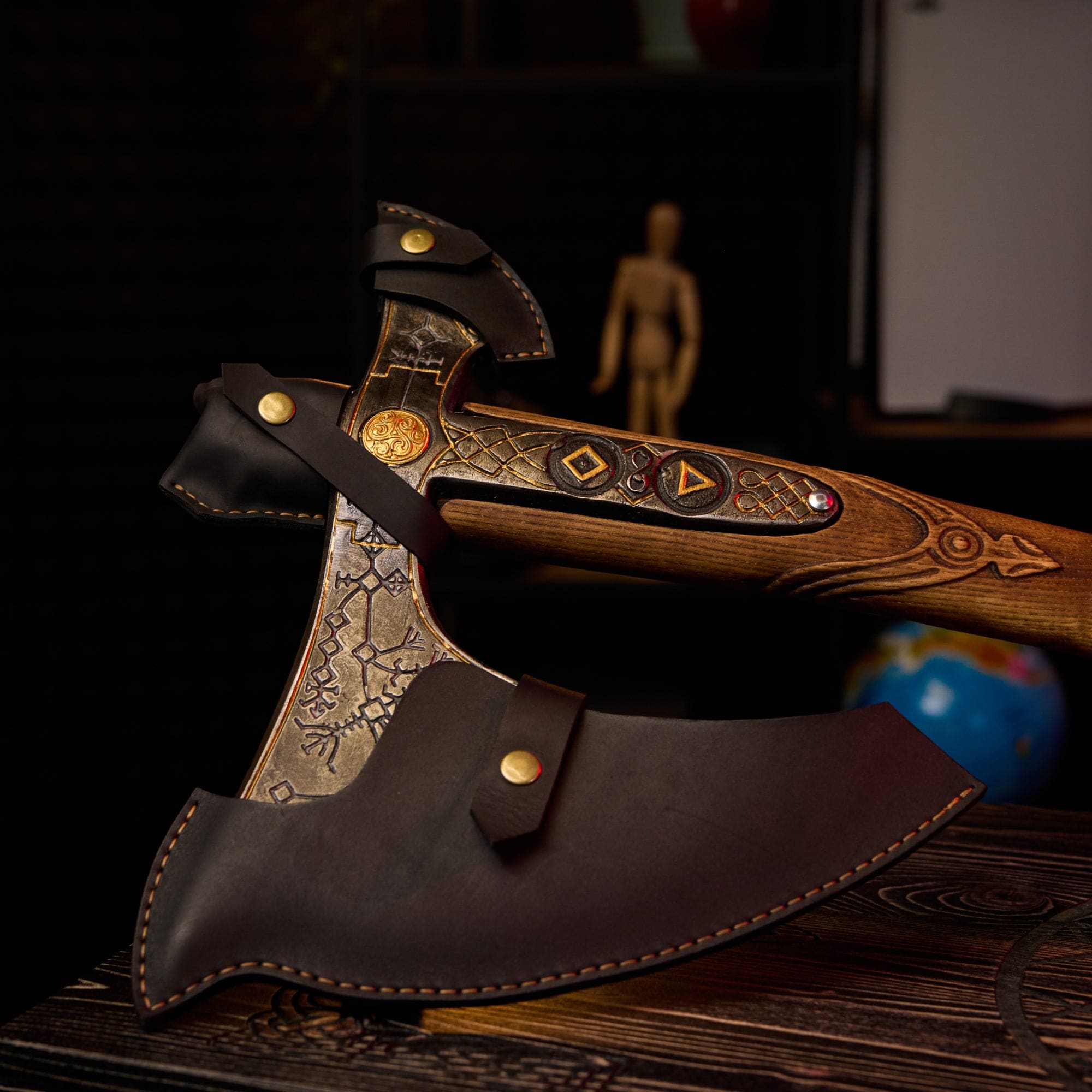 God of War Leviathan Gold Axe with Leather Protection - Norse Spirit