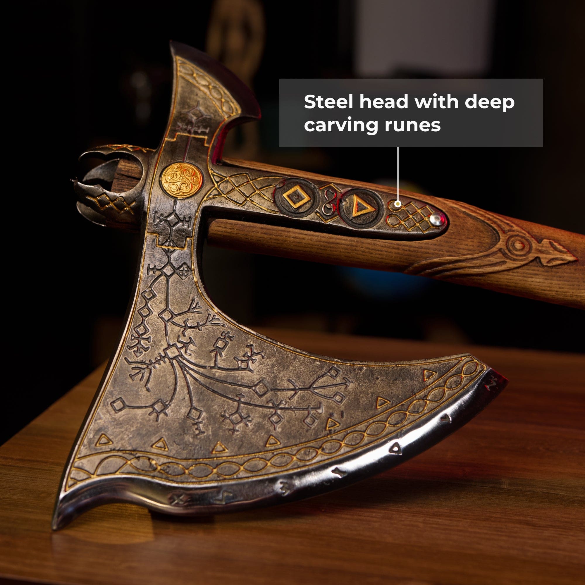 God of War Leviathan Gold Axe with Leather Protection - Norse Spirit