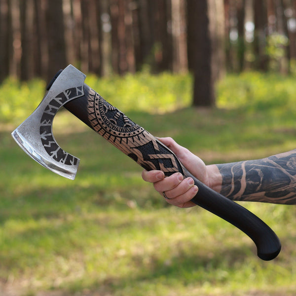 Hand forged axe “OTHALA” with leather cover - Norse Spirit