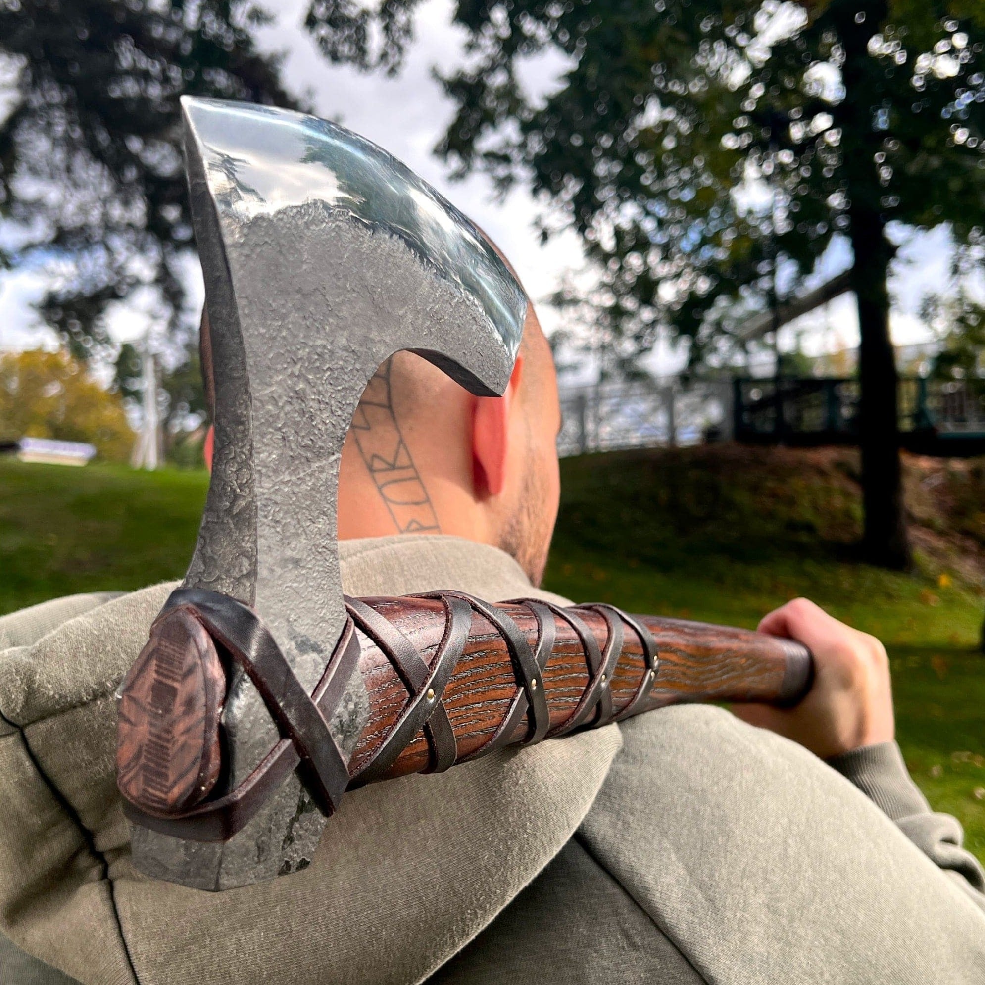 Ragnar Lothbrok Long Axe with Carved Handle - Norse Spirit