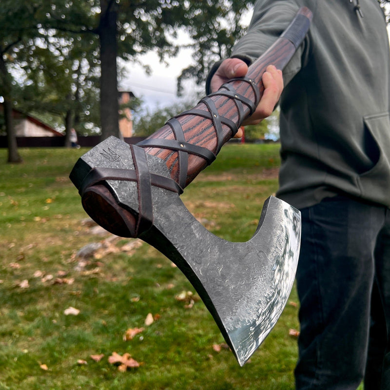 Ragnar Lothbrok Long Axe with Carved Handle - Norse Spirit