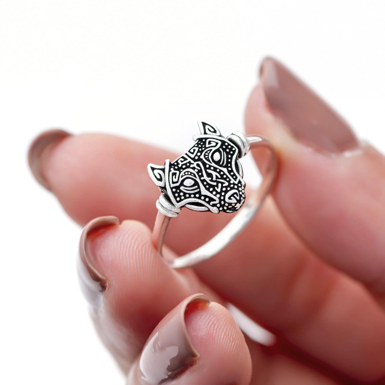 925 Sterling Silver Ladies Wolf Head Ring - Norse Spirit
