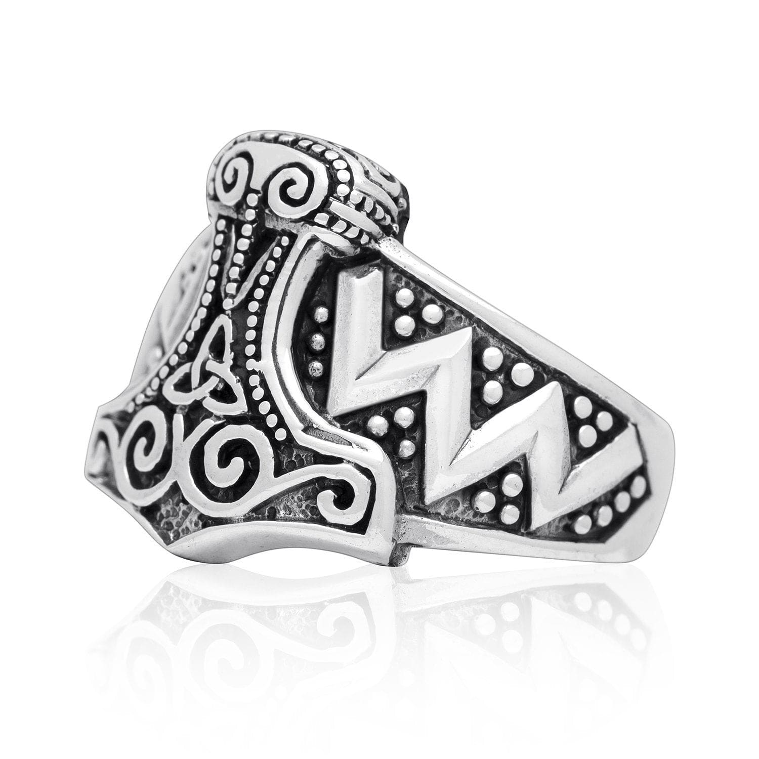 925 Sterling Silver Mjolnir & Celtic Knot Ring - Norse Spirit