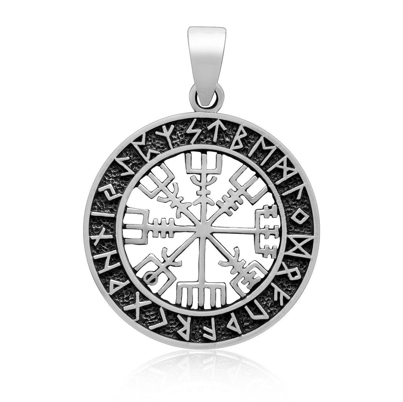 925 Sterling Silver Vegvisir and Runes Pendant - Norse Spirit