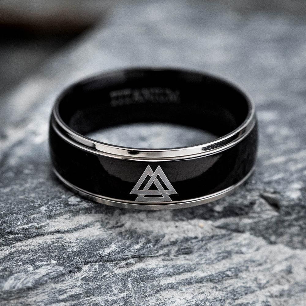 Black Titanium Valknut Ring Norse Spirit