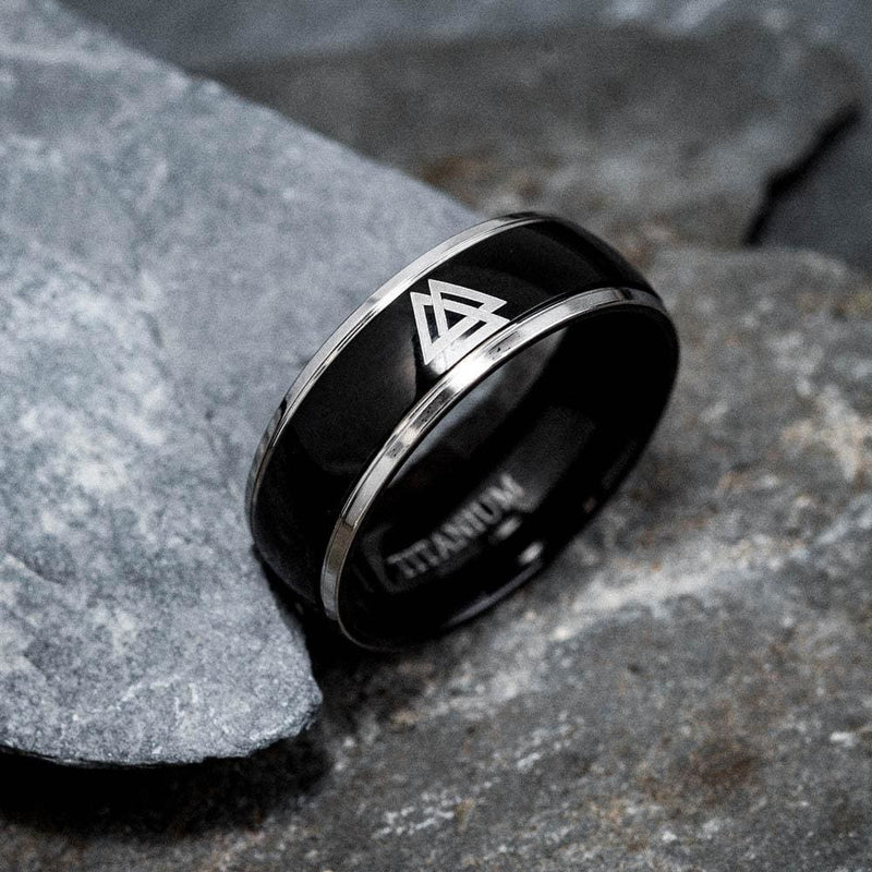 Black Titanium Valknut Ring - Norse Spirit