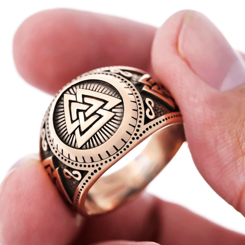 Bronze Triple Valknut Signet Ring | Viking Ring - Norse Spirit
