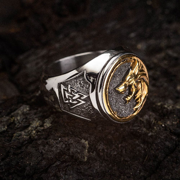 Dual Color Circular Stainless Steel Fenrir Ring - Norse Spirit