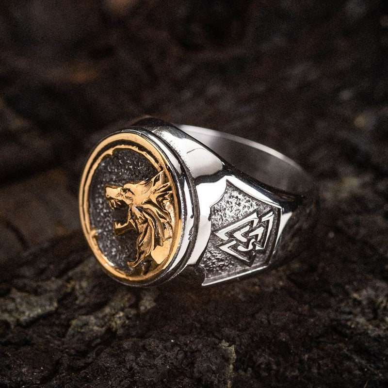 Dual Color Circular Stainless Steel Fenrir Ring - Norse Spirit