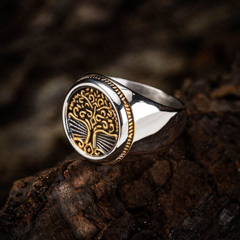 Dual Color Circular Stainless Steel Tree of Life Ring - Norse Spirit