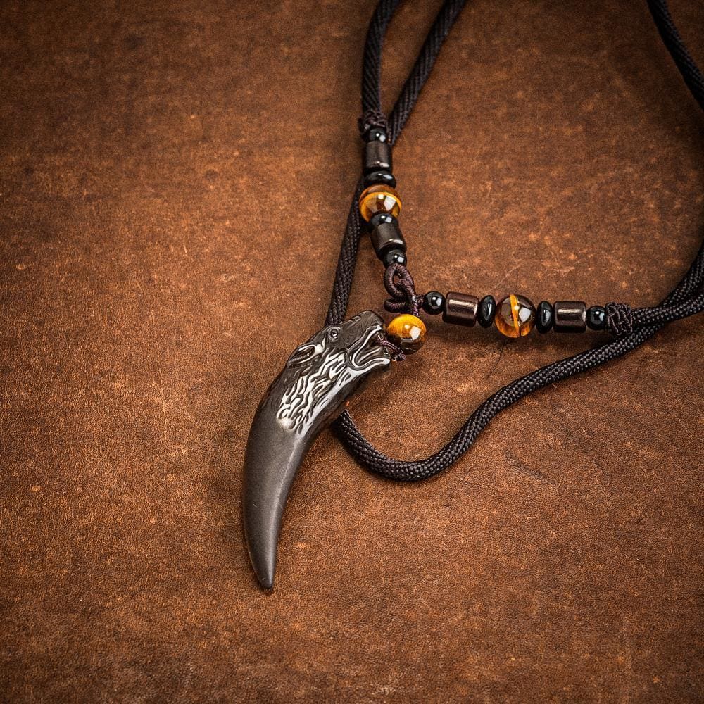 Natural Stone and Obsidian ’Wolf Tooth’ Necklace - Norse Spirit