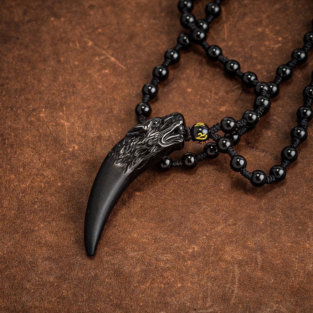 Natural Stone and Obsidian ’Wolf Tooth’ Necklace - Norse Spirit