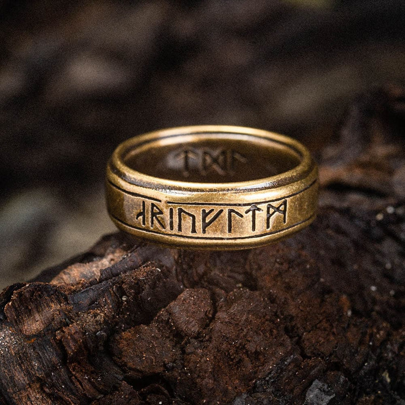 Stainless Steel Bronze Color Rune Ring - Norse Spirit