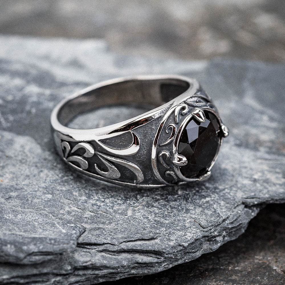 Stainless Steel Celtic Signet Ring With Central Stone - Norse Spirit