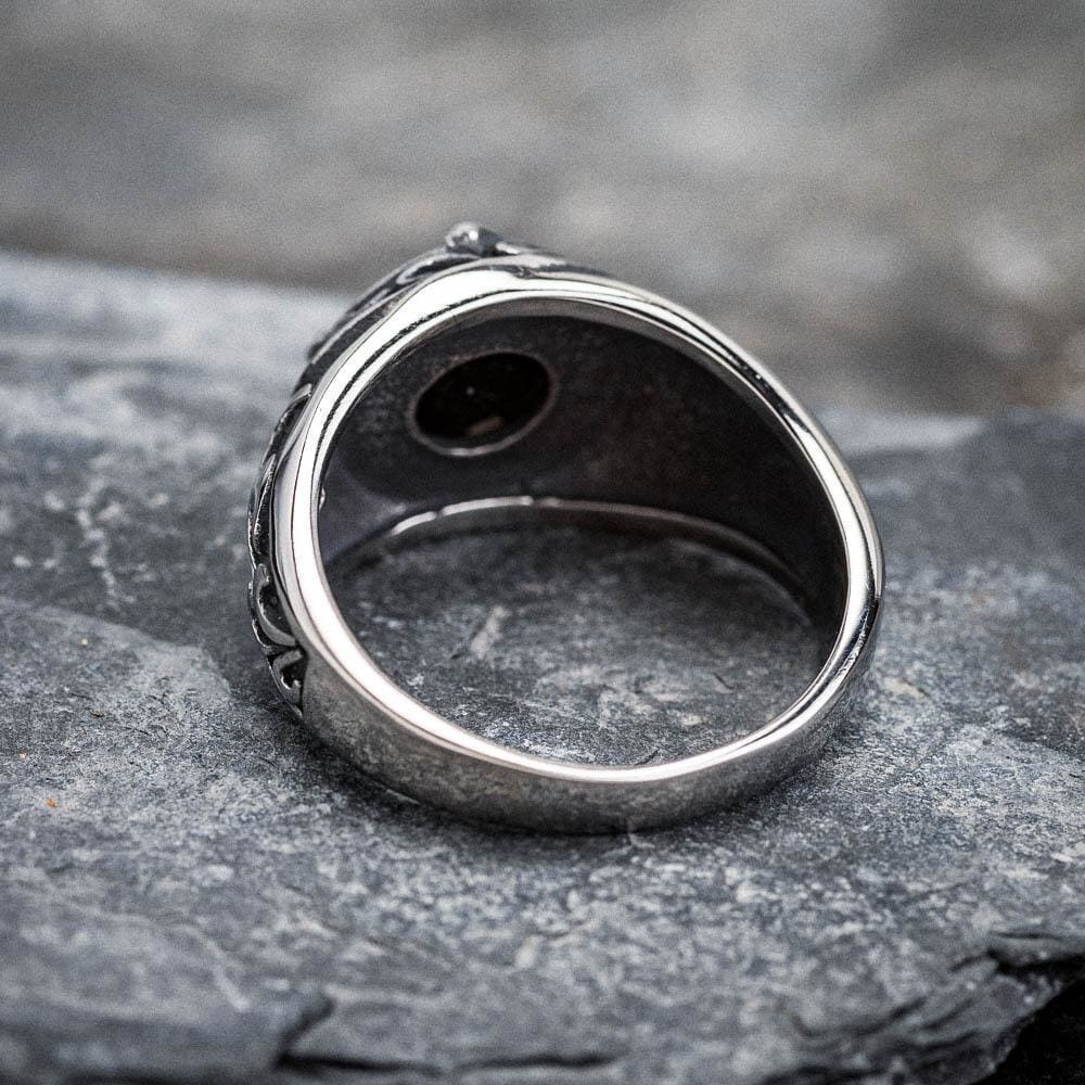 Stainless Steel Celtic Signet Ring With Central Stone - Norse Spirit