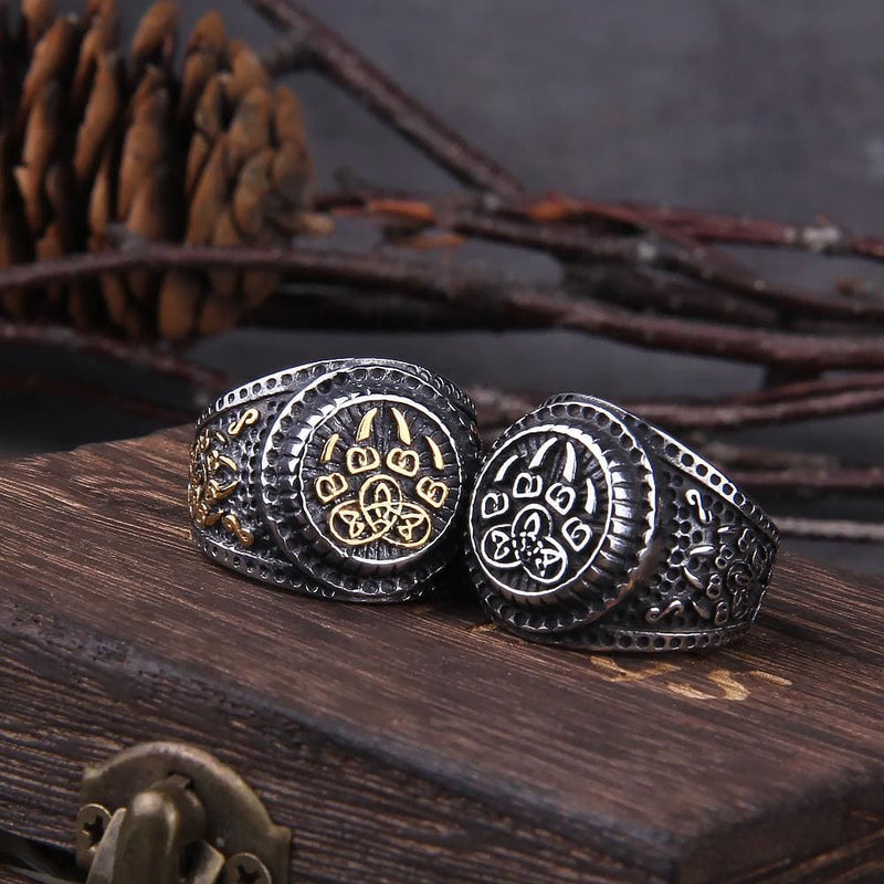 Stainless Steel Dual Color Bear Paw / Veles Ring - Norse Spirit