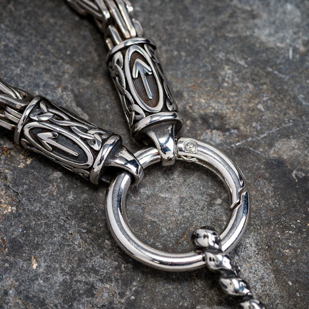 Stainless Steel Gungnir Amulet on Kings Chain With Rune - Norse Spirit