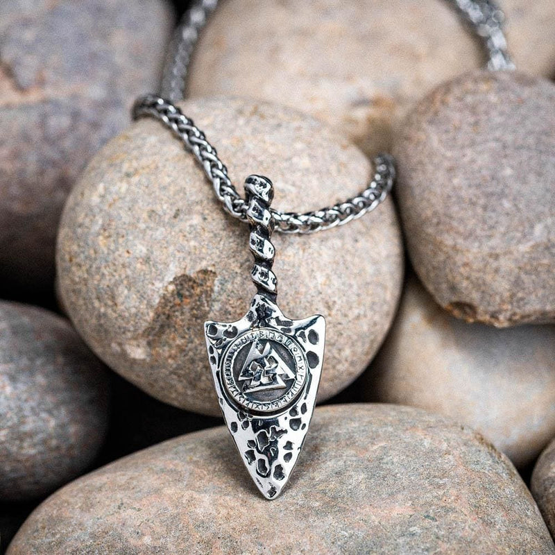 Stainless Steel Gungnir Amulet with Valknut & Runes - Norse Spirit