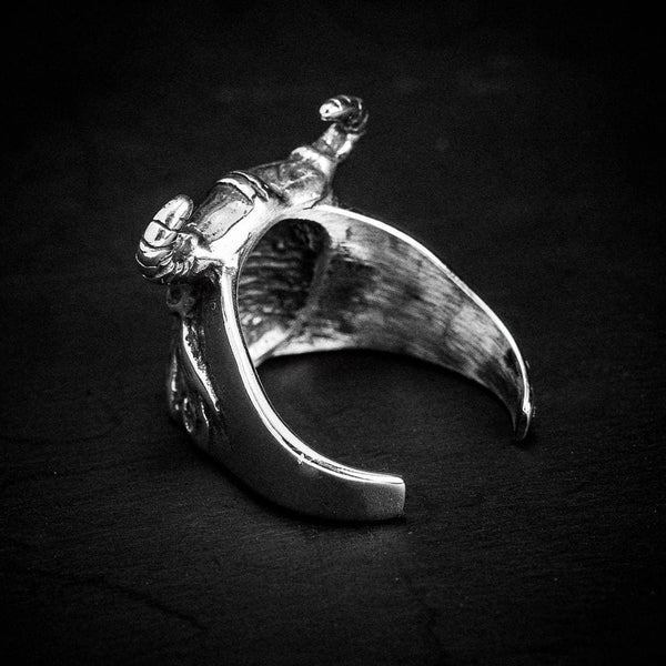 Stainless Steel Horned Helmet Viking Warrior Ring - Norse Spirit