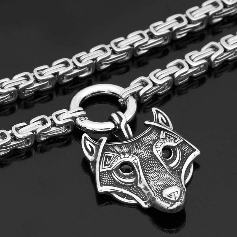 Stainless Steel Link Kings Chain with Stainless Steel Fenrir - Norse Spirit