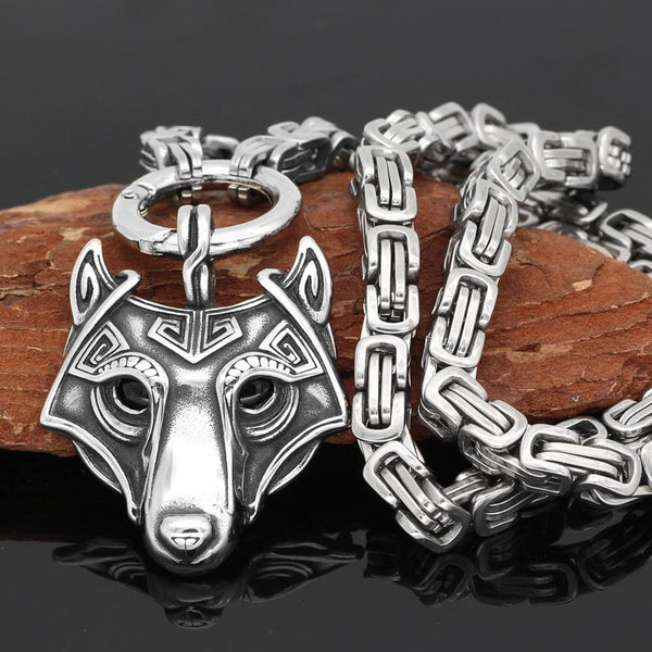 Stainless Steel Link Kings Chain with Stainless Steel Fenrir - Norse Spirit