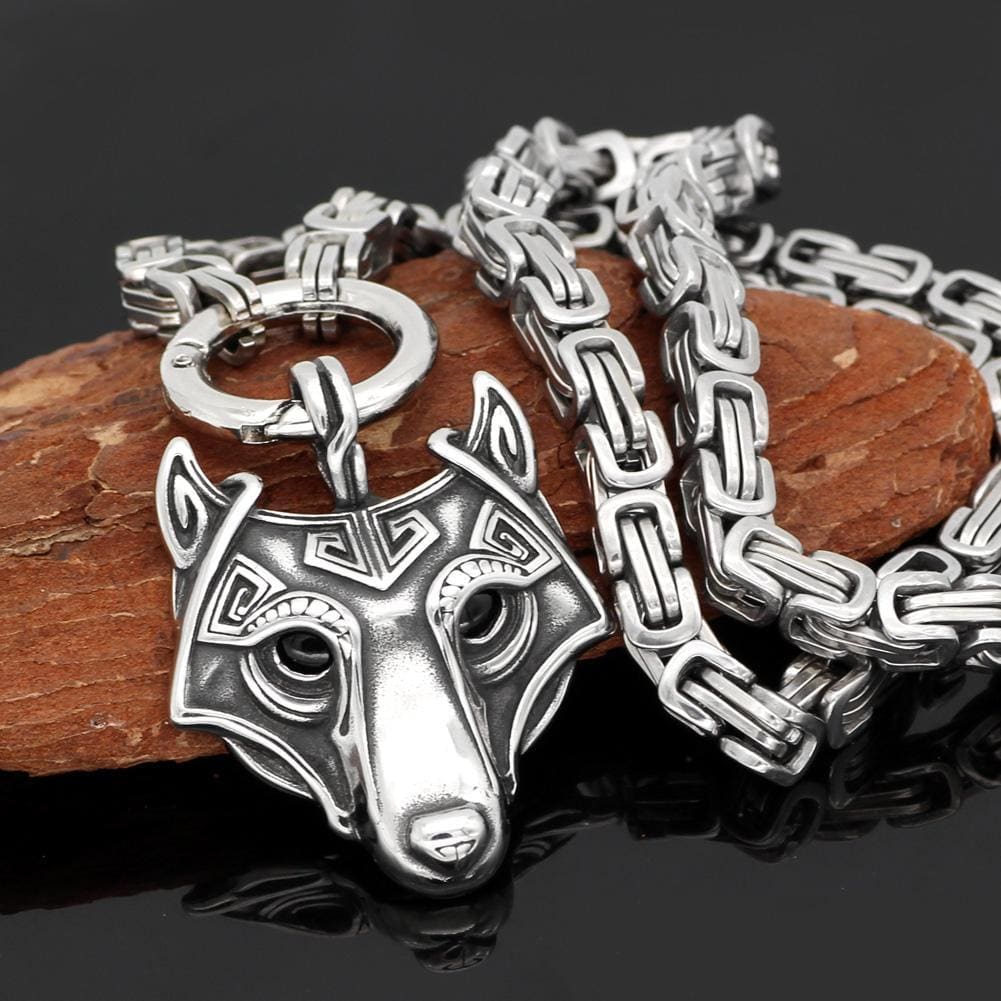 Stainless Steel Link Kings Chain with Stainless Steel Fenrir - Norse Spirit