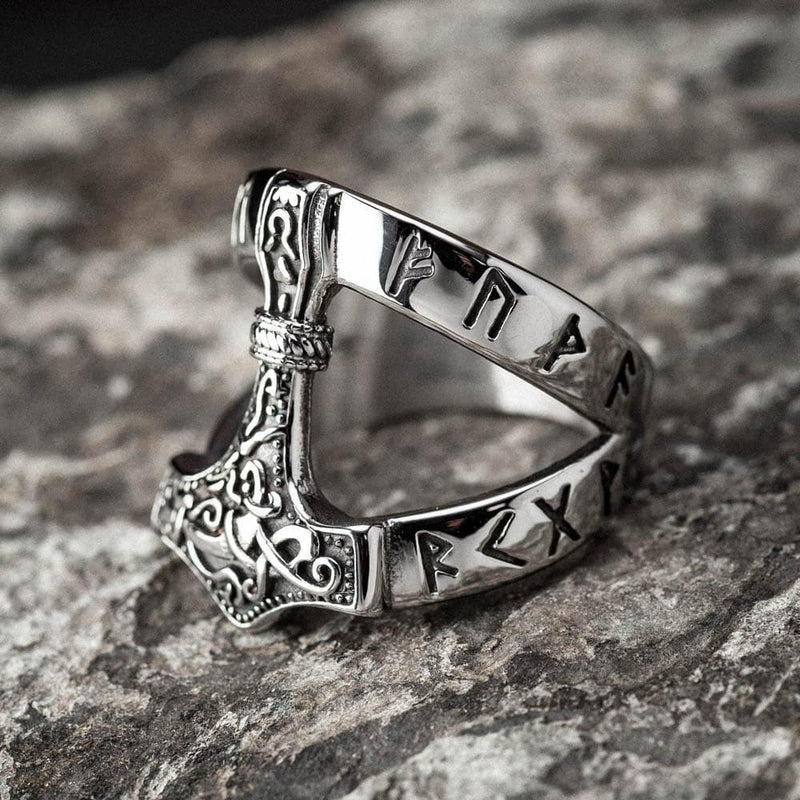 Stainless Steel Open Thor’s Hammer Ring - Norse Spirit