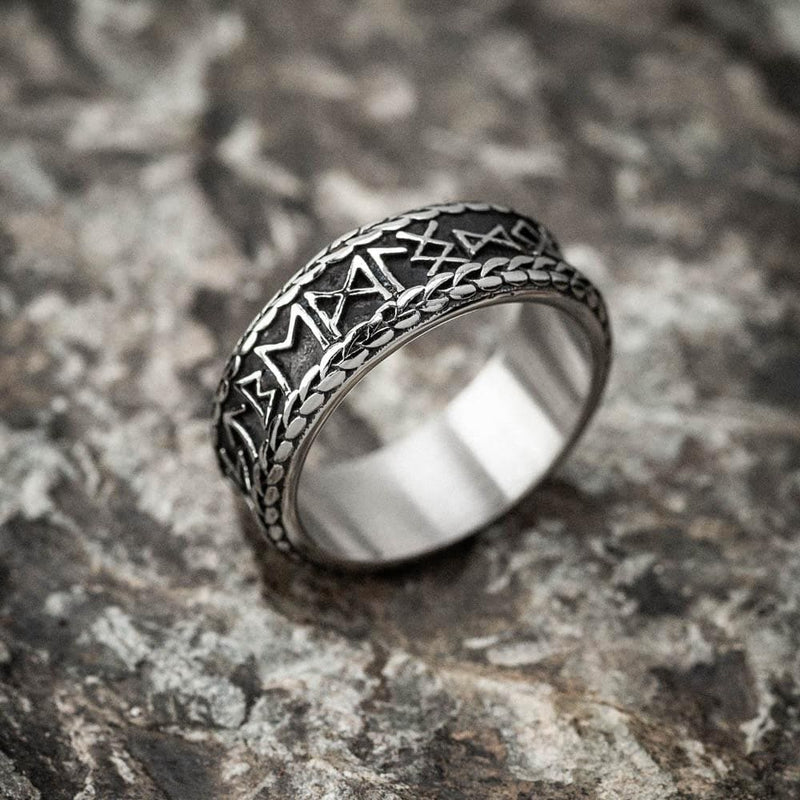 Stainless Steel Rune and Knotwork Ring - Norse Spirit