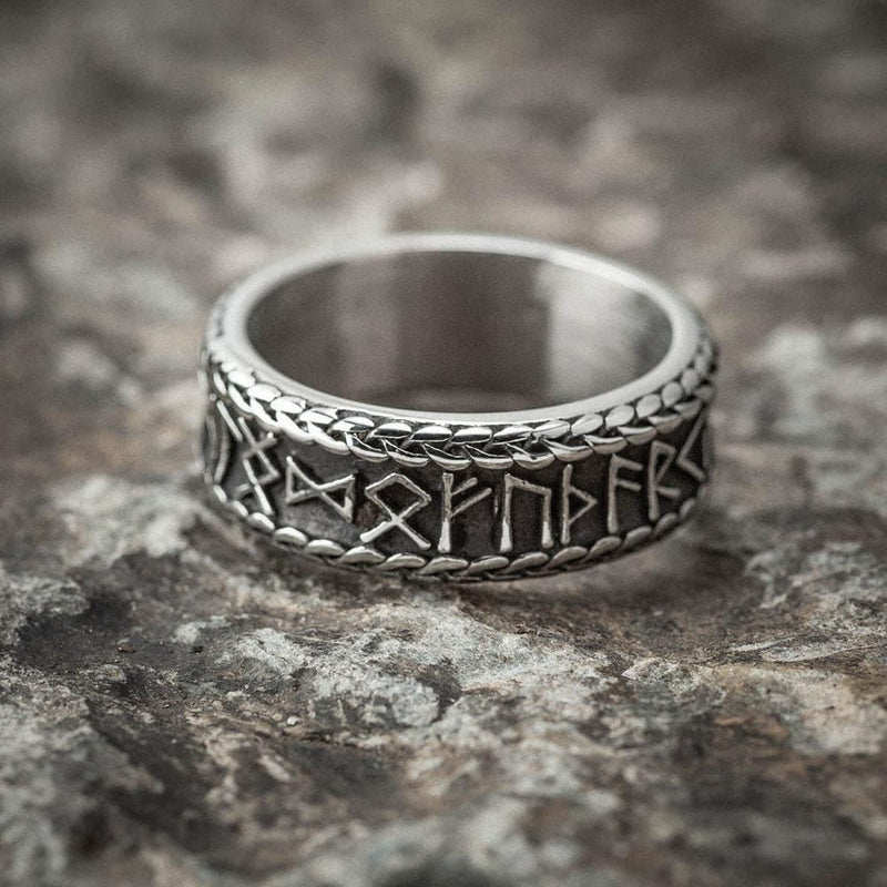 Stainless Steel Rune and Knotwork Ring - Norse Spirit