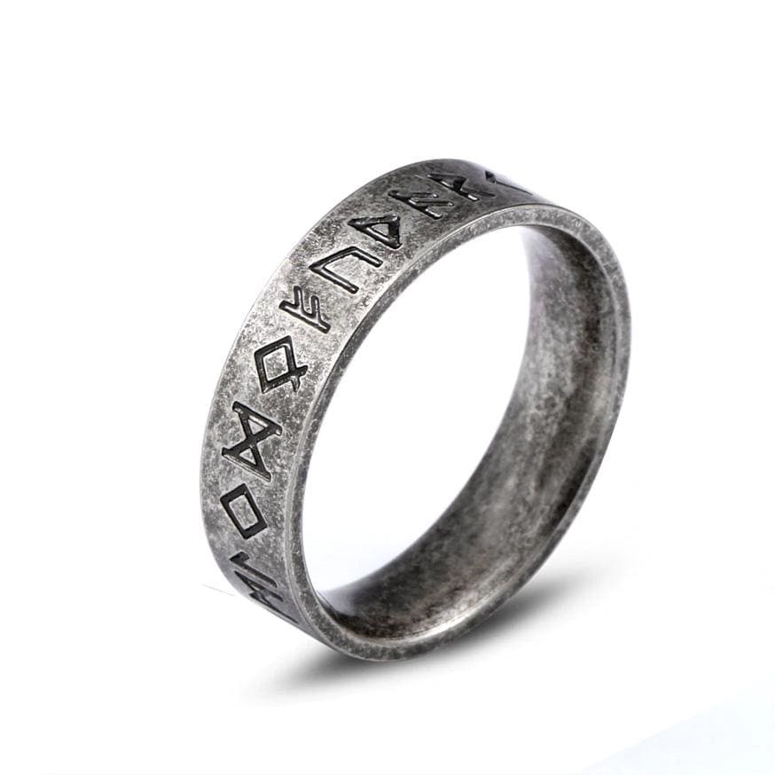 Stainless Steel Runes Ring (Aged Finish) - Norse Spirit