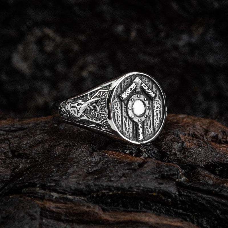 Stainless Steel Shield and Tiwaz Rune Ring - Norse Spirit