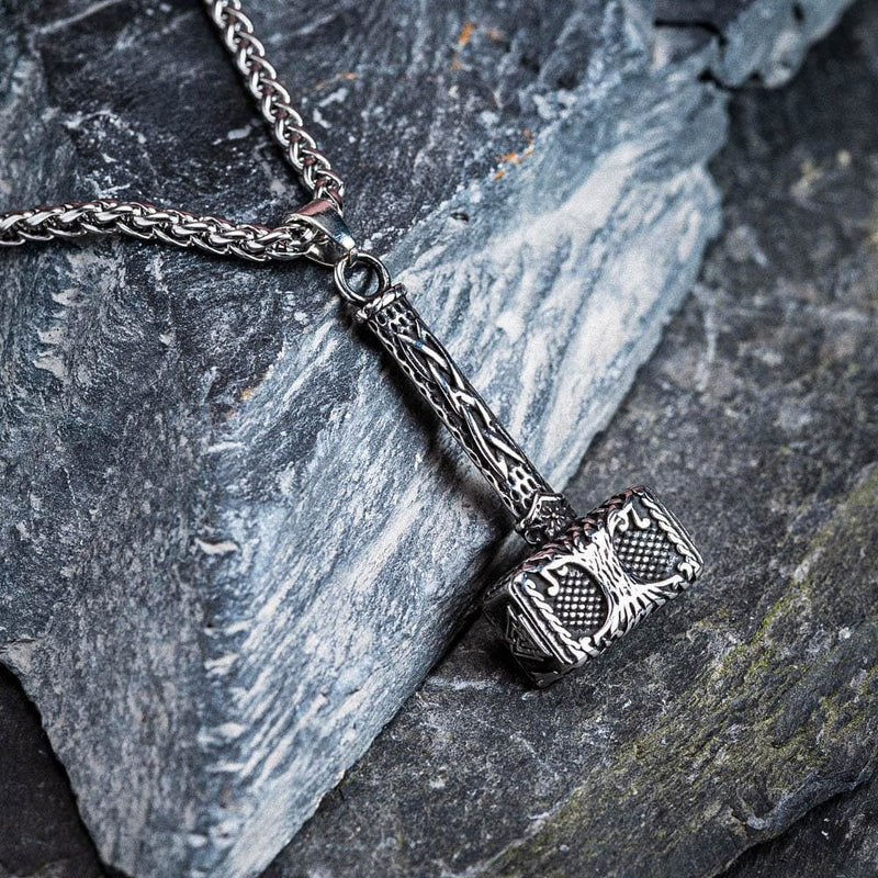 Stainless Steel Thor’s Hammer With Tree of Life & Valknut - Norse Spirit