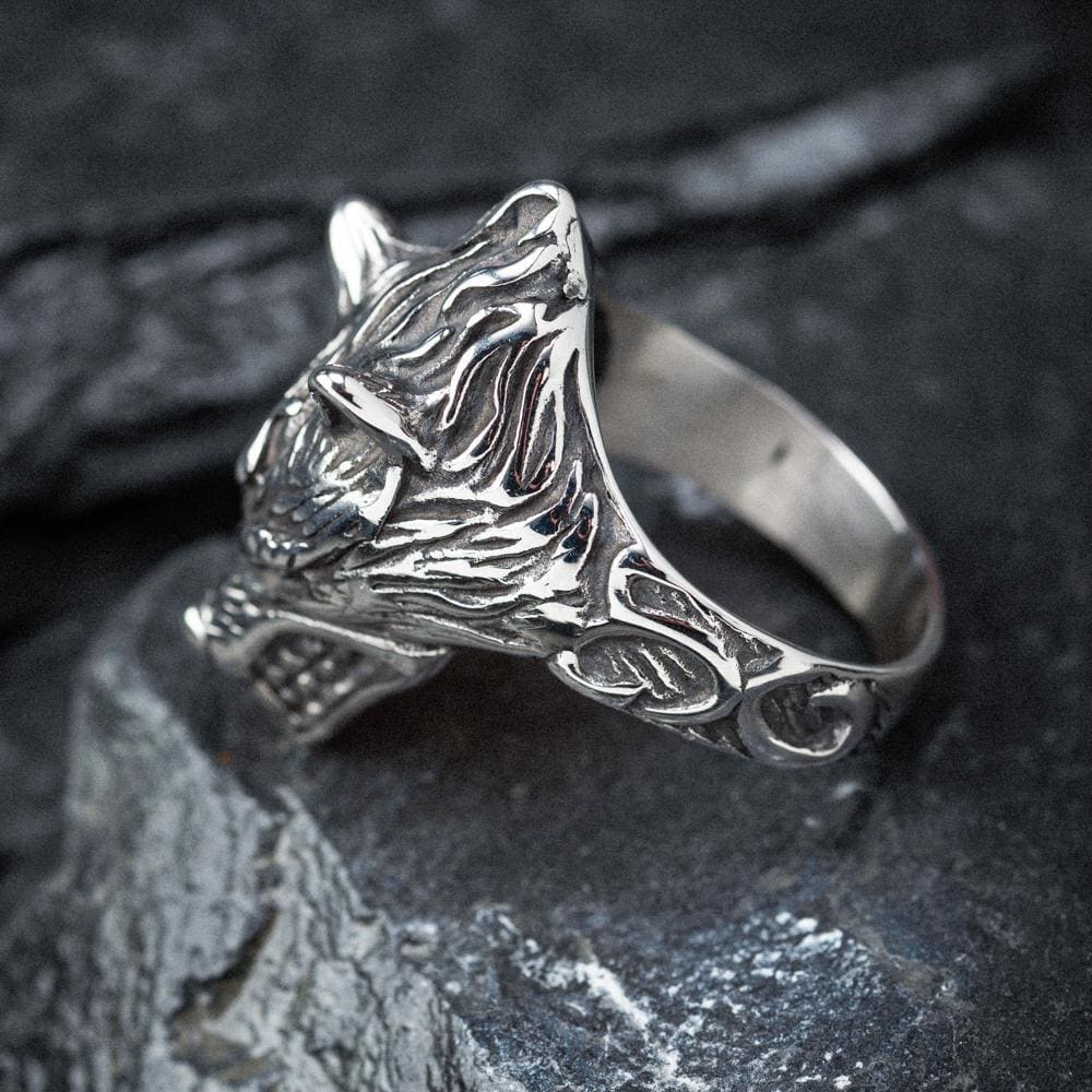 Stainless Steel Wolf Head Biker Ring - Norse Spirit