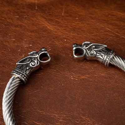 Stainless Steel Wolf Head Torc Bracelet - Norse Spirit