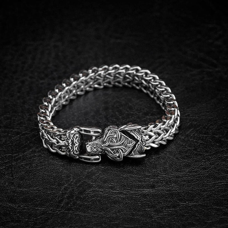 Stainless Steel Wolf Head Wheat Bracelet - Norse Spirit