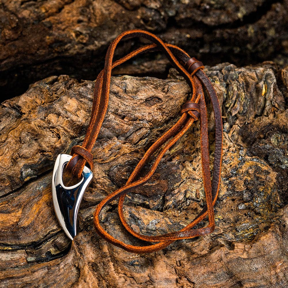 Stainless Steel Wolf Tooth Pendant on Adjustable Leather - Norse Spirit